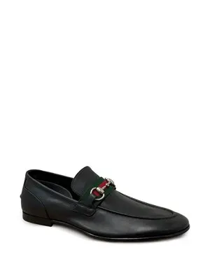 Gucci Leather Loafers With Green And Red Buckle - Black