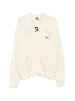 ICECREAM Wool Blend Chunky Knit V-neck Cardigan With Embroidered Logo And Pockets - Beige