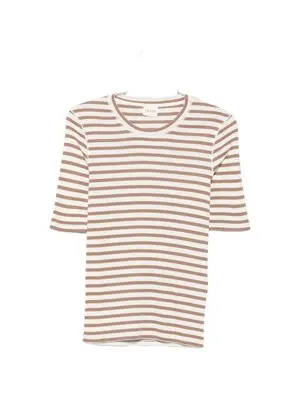 Closed Cotton Blend Striped T-shirt - Beige