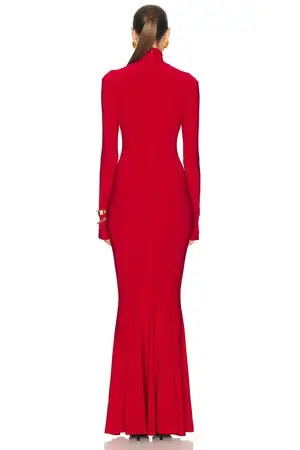Norma Kamali Long Sleeve Turtle Fishtail Gown In Red