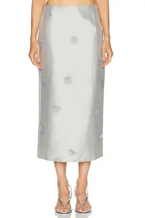 MARLIES GRACE 3d Floral Appliqué Taffeta Skirt