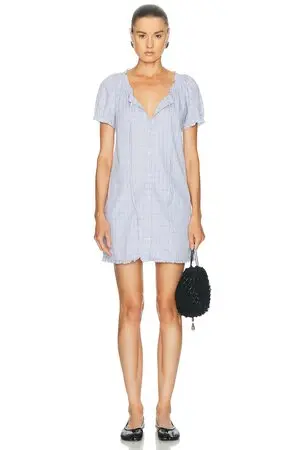 DEIJI STUDIOS Buttoned Mini Dress In Baby Blue - Powder Check