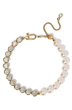 Nadri Imitation Pearl & Cubic Zirconia Adjustable Bracelet - Gold