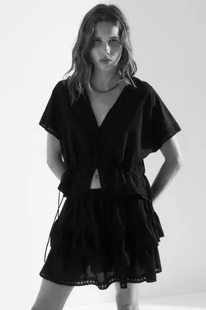 H&M Tiered Skirt With Eyelet Embroidery