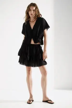 H&M Tiered Skirt With Eyelet Embroidery