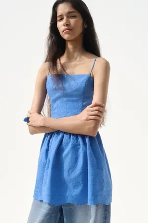 H&M Embroidered Flared-skirt Dress