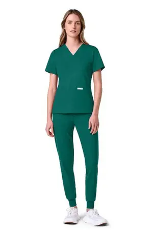 JAANUU Ultrasoft Essential Comfort 6-pocket Scrub Set - Hunter Green