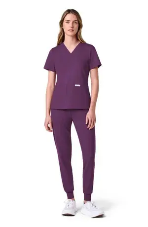 JAANUU Ultrasoft Essential Comfort 6-pocket Scrub Set - Plum