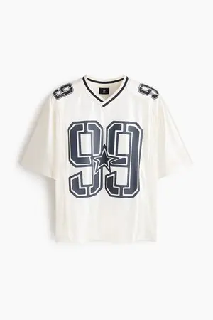 H&M Loose Fit Printed Mesh T-shirt - White/99