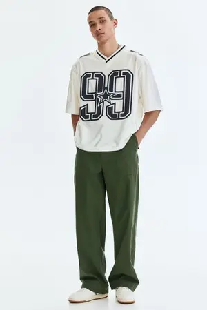 H&M Loose Fit Printed Mesh T-shirt - White/99