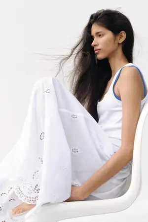 H&M Eyelet-embroidered Drawstring Skirt - White