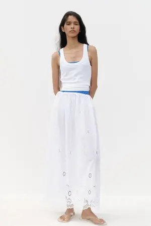 H&M Eyelet-embroidered Drawstring Skirt