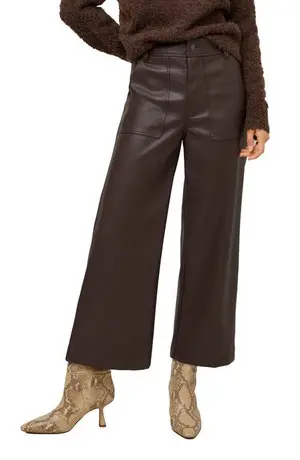Fifteen Twenty Faux Leather Wide Leg Crop Pants - Brown