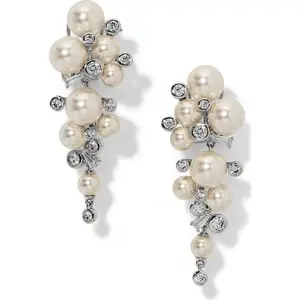 Nadri Undersea Imitation Pearl & Cubic Zirconia Cascade Drop Earrings - Rhodium