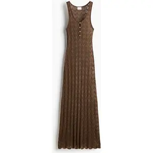 H&M Button-top Crochet-look Dress - Brown