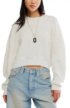 Free People Skyline Waffle Long Sleeve Cropped T-shirt - Clean Ivory