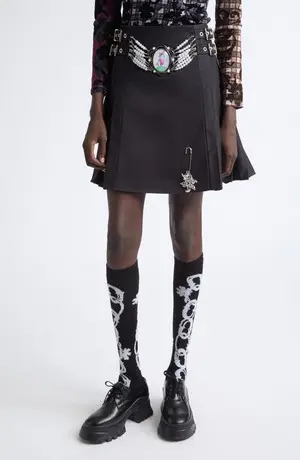 CHOPOVA LOWENA Cotton Kilt With Pearl And Cameo Embellishment - Black