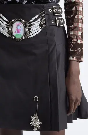 CHOPOVA LOWENA Cotton Kilt With Pearl And Cameo Embellishment