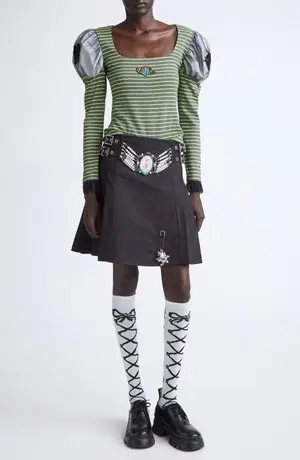 CHOPOVA LOWENA Cotton Kilt With Pearl And Cameo Embellishment