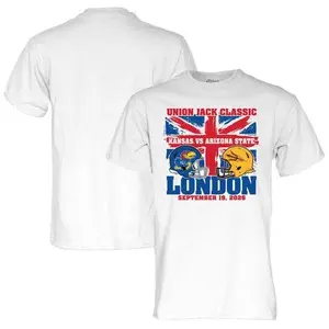 BLUE 84 Kansas Jayhawks Vs. Arizona State Sun Devils 2026 Union Jack Classic Matchup T-shirt - White