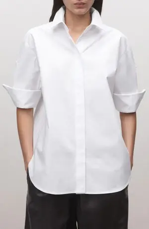 Mango Three-quarter Sleeve Cotton Button-front Shirt - White
