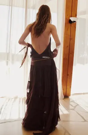 Mango Ruffled High Neck Tiered Maxi Dress