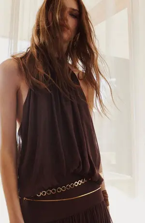 Mango Ruffled High Neck Tiered Maxi Dress