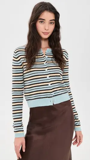 REFORMATION Clara Cashmere Crew Cardigan - Navy