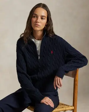 Polo Ralph Lauren Cable-knit Cotton Quarter-zip Sweater