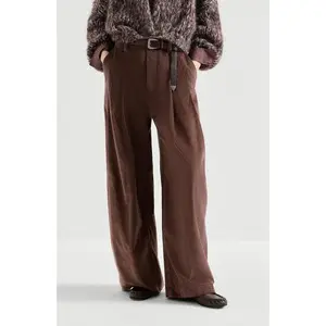Brunello Cucinelli Stretch Cotton And Cashmere Corduroy Five-pocket Baggy Trousers With Monili - Chocolate