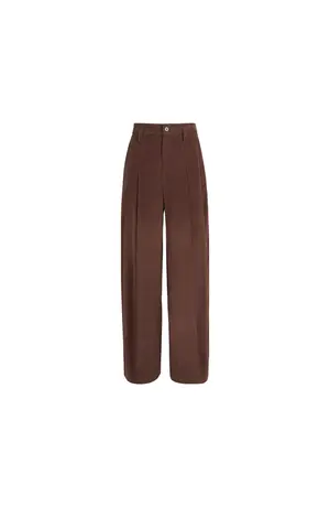 Brunello Cucinelli Stretch Cotton And Cashmere Corduroy Baggy Trousers With Monili - Chocolate