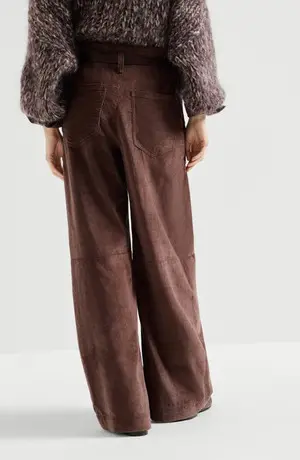 Brunello Cucinelli Stretch Cotton And Cashmere Corduroy Baggy Trousers With Monili - Chocolate