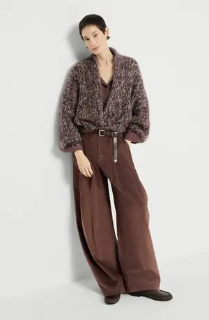 Brunello Cucinelli Stretch Cotton And Cashmere Corduroy Baggy Trousers With Monili - Chocolate