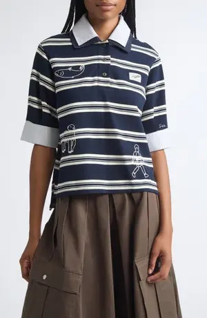 Sea Mina Double Layer Polo Top - Navy
