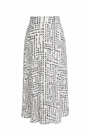 EXQUISE Grey / White A Line Patterned Midi Skirt Multi Color