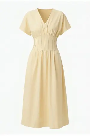 EXQUISE V-neck Short Sleeve Midi Dress