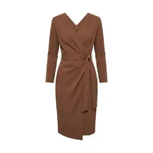 CONCEPT A TROIS Caramel Long-sleeved Wrap Cocktail Dress - Brown
