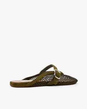 Alaïa Suede Mesh Ballet Mules - Green