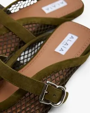 Alaïa Suede Mesh Ballet Mules - Green