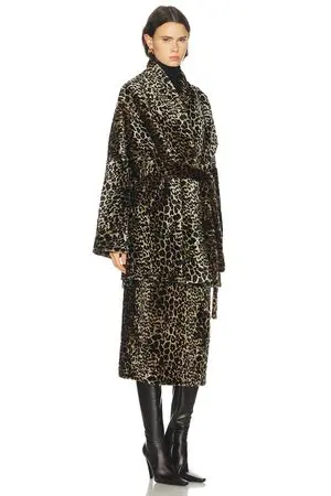 Nour Hammour Raquel Shearling Coat - Plush Leopard