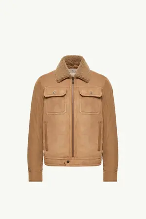 Moncler Zerique Shearling & Suede Short Down Jacket - Beige
