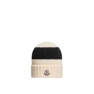 Moncler Striped Wool Blend Bouclé Knit Beanie - Black