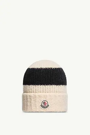 Moncler Striped Wool Blend Bouclé Knit Beanie - Black