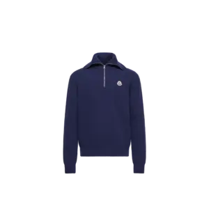 Moncler Logo Rib Wool Turtleneck - Blue