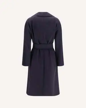 Max Mara Wool Coat With Peak Lapels And Belt - Blue