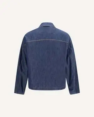 Loewe Cotton Zip Jacket With Fringed Anagram Motif - Light Blue