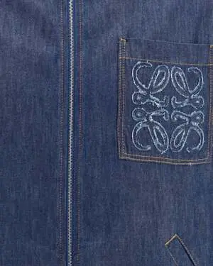 Loewe Cotton Zip Jacket With Fringed Anagram Motif - Light Blue