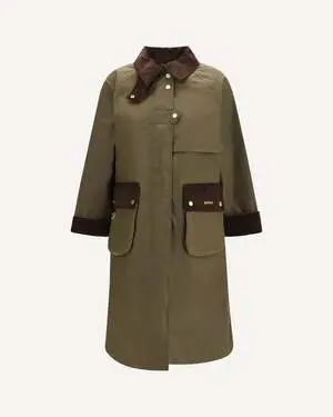 Barbour Waxed Coat With Corduroy Details