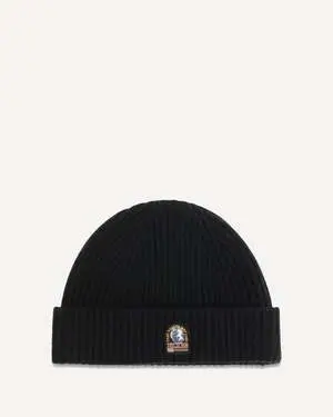 PARAJUMPERS Beanie In Ribbed Knit With Logo - Black