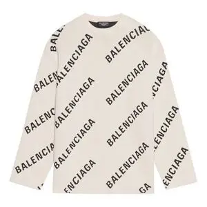 Balenciaga All Over Logo Crewneck Wool Knit Sweater